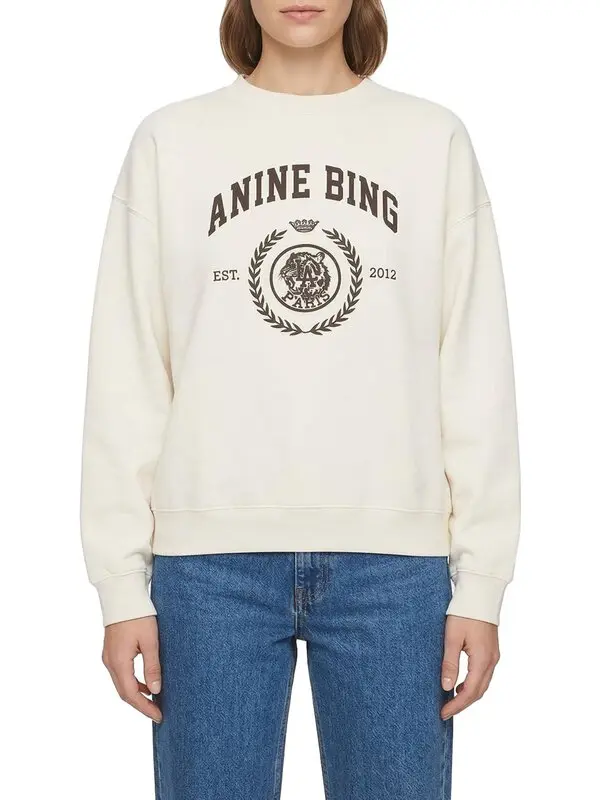 ANINE BING Cotton Crewneck Sweatshirt With Logo - Beige