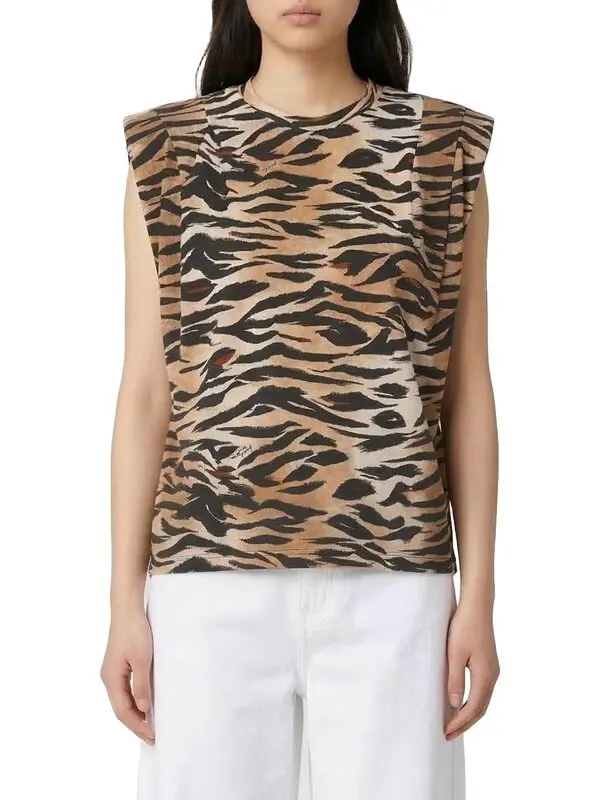 Pinko Sleeveless Animal Print Cotton Top - Black