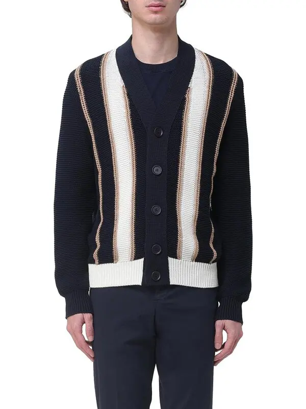 KANGRA Striped Cotton Cardigan - Blue