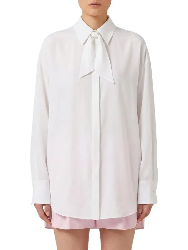 SA SU PHI Leopard Print Shirt With Pussy Bow Detail - White