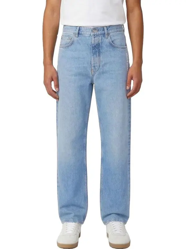 Off-White Cotton Denim Straight Jeans - Blue
