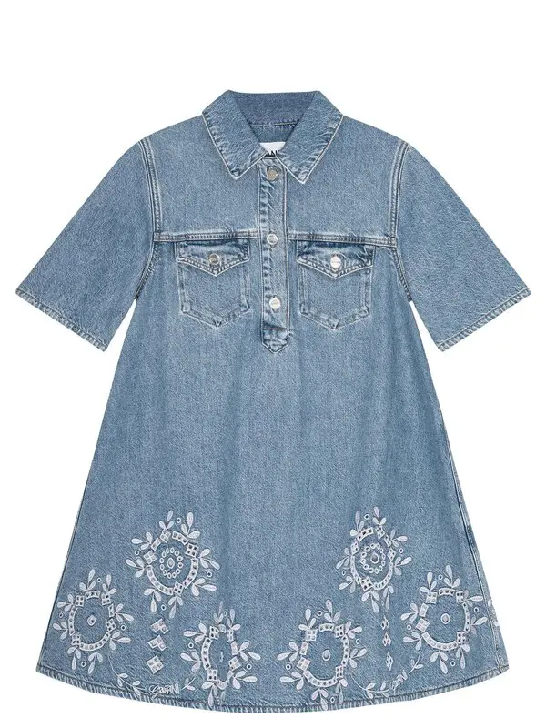 GANNI Broderie Anglaise Mini Dress - Blue