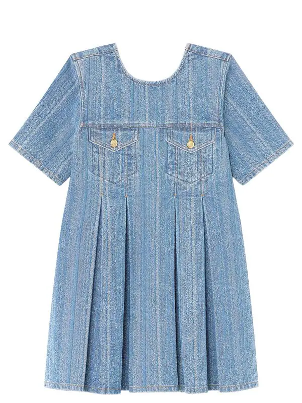 GANNI Striped Denim Mini Dress - Blue