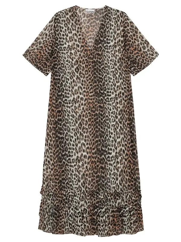 GANNI Leopard Chiffon Maxi Dress - Mixed