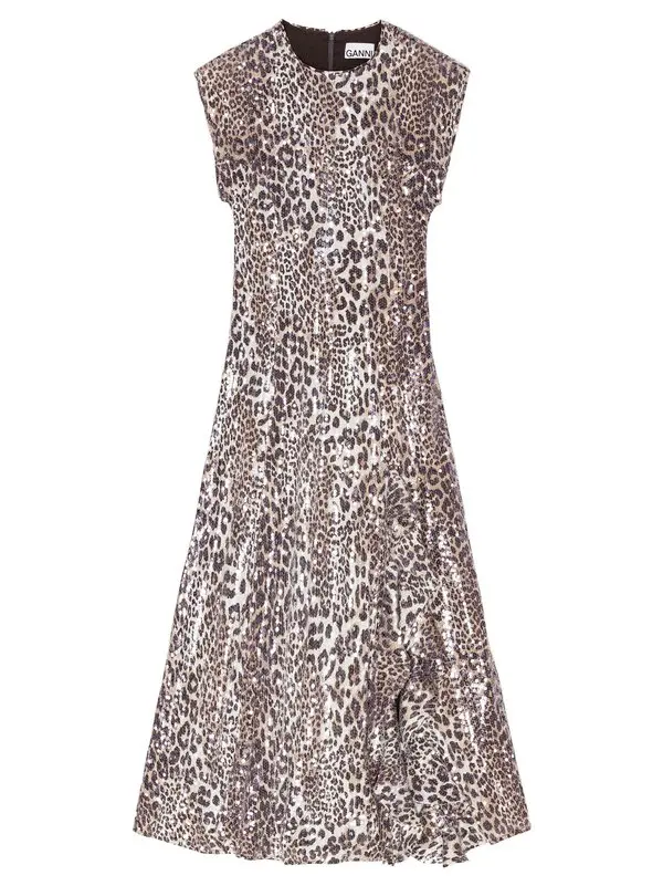 GANNI Leopard Sequined Long Dress - Mixed