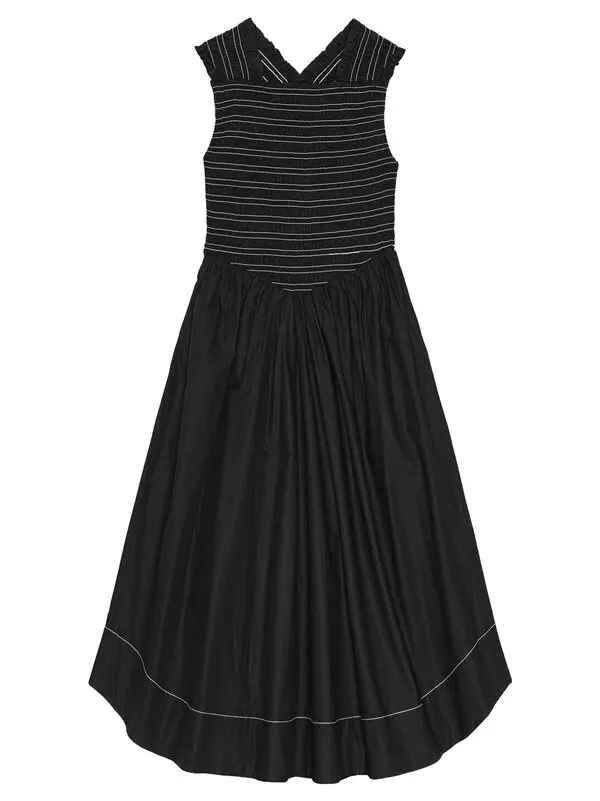 GANNI Washed Stretch Cotton Smock Midi Dress - Black
