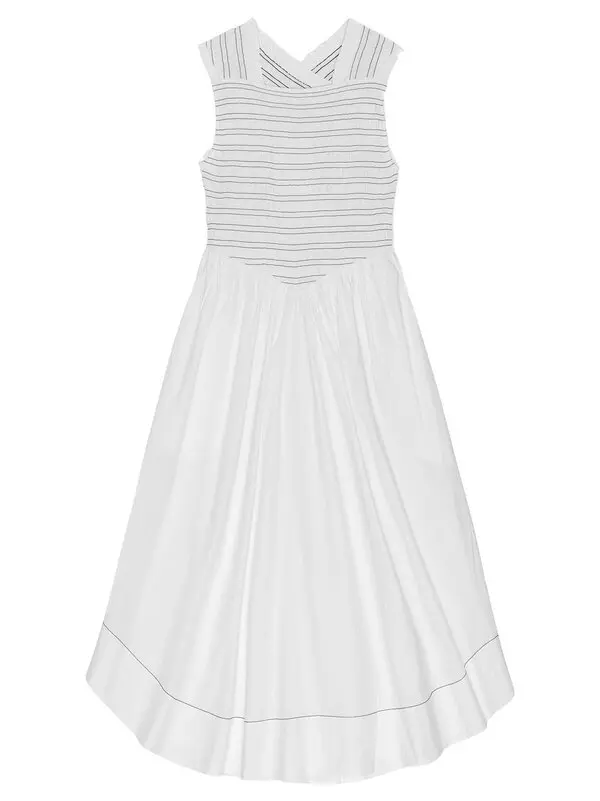 GANNI Washed Stretch Cotton Smock Midi Dress - White