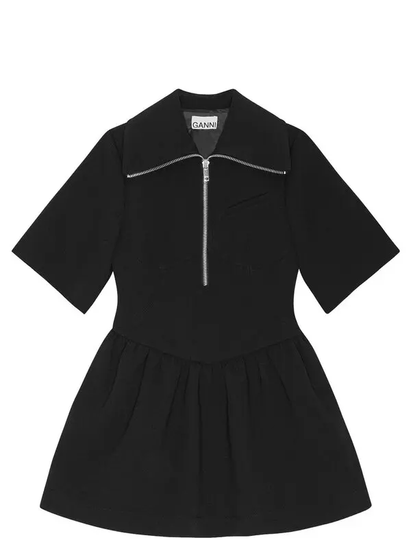 GANNI Bonded Crepe Mini Dress - Black