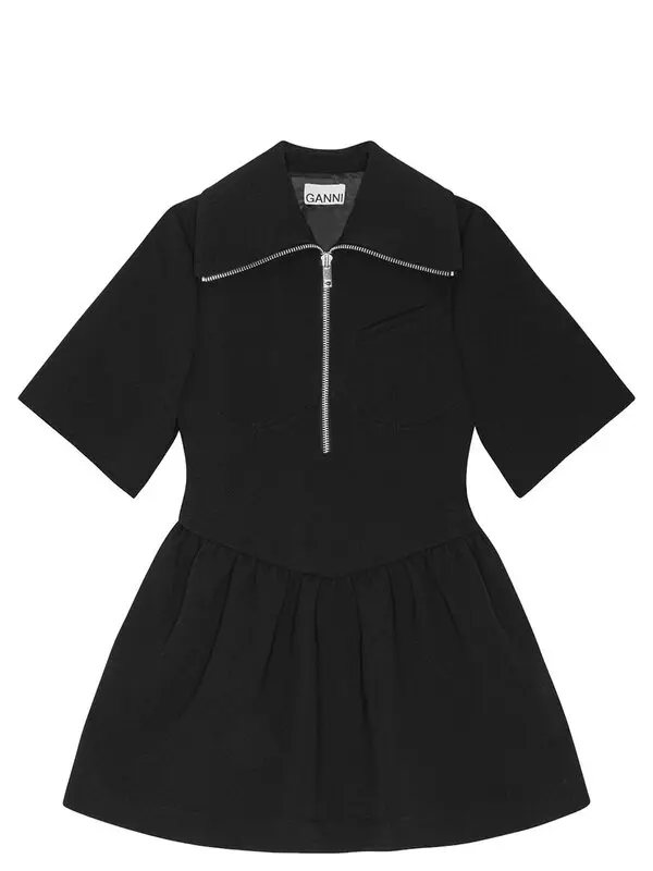 GANNI Bonded Crepe Mini Dress - Black