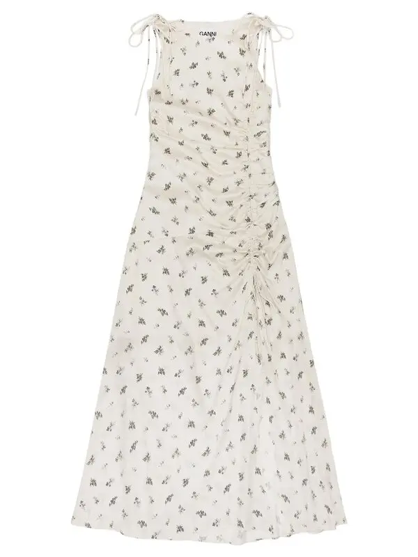 GANNI Satin Gathered Dress - White