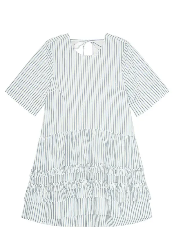 GANNI Striped Organic Cotton Mini Dress - White