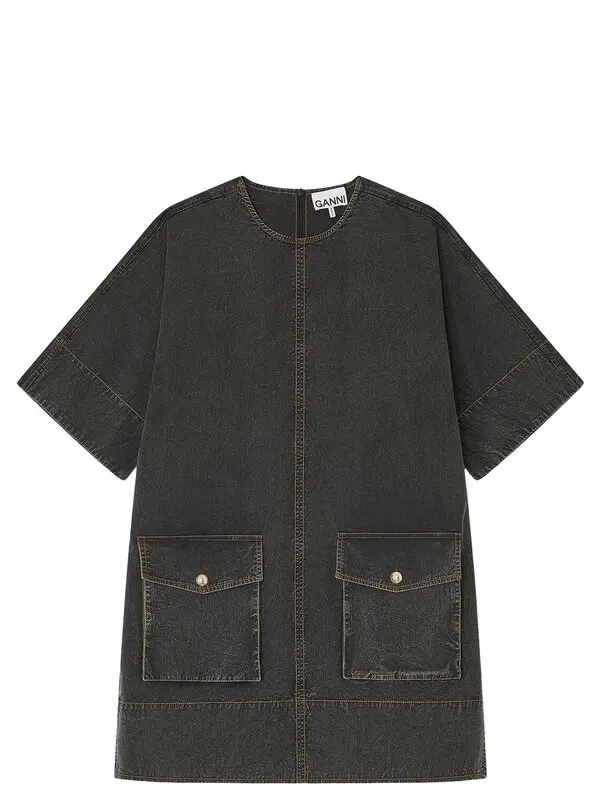 GANNI Washed Kimono Dress - Black