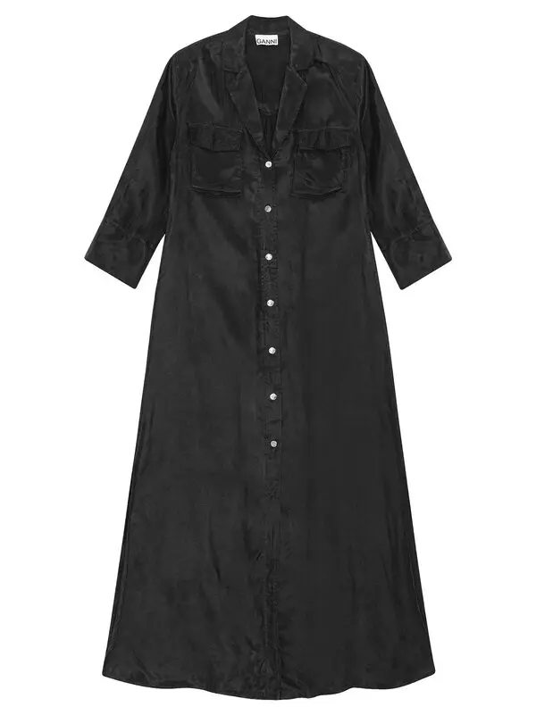 GANNI Fluid Cupro Maxi Dress - Black