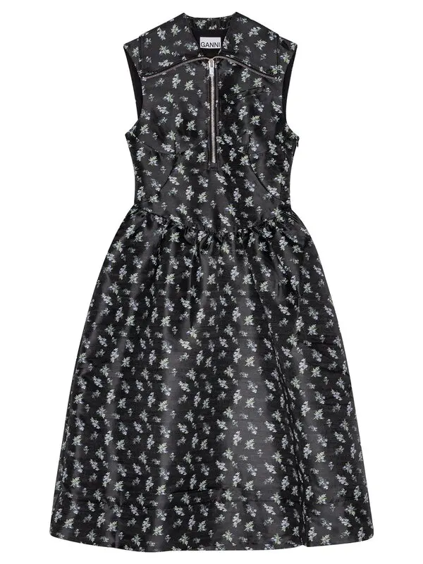GANNI Floral Jacquard Midi Dress - Black
