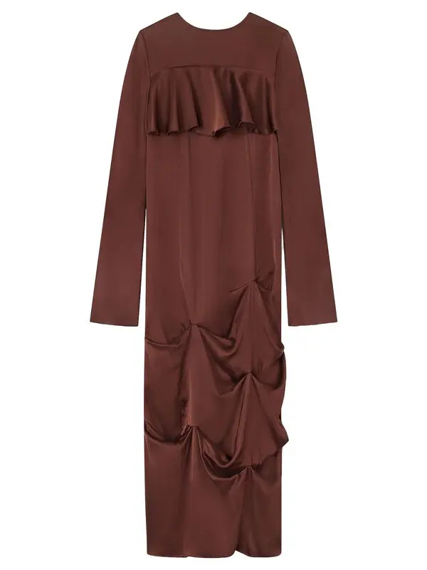 GANNI Ruffle Dress - Brown