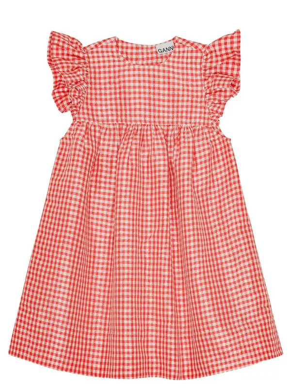 GANNI Crinkled Check Taffeta Mini Dress - Red