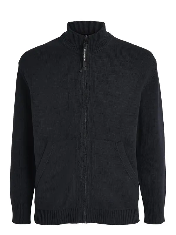 C.P. COMPANY Cotton Knitted Zip-up Cardigan - Navy