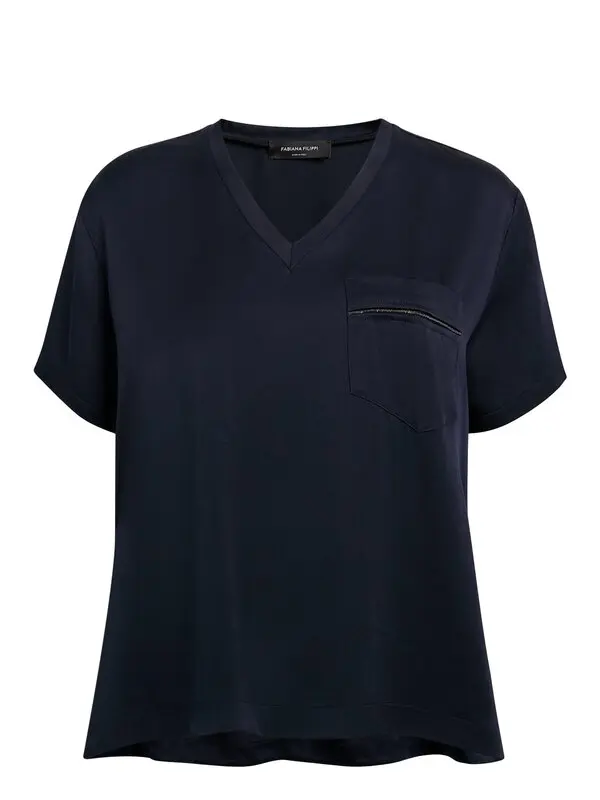 Fabiana Filippi Embellished V-neck T-shirt - Navy