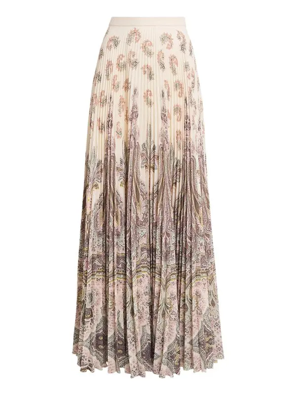 Etro Paisley Print Pleated Maxi Skirt - Beige
