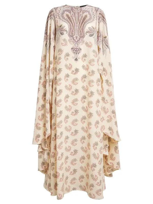 Etro Silk Paisley Cape Maxi Dress - Beige