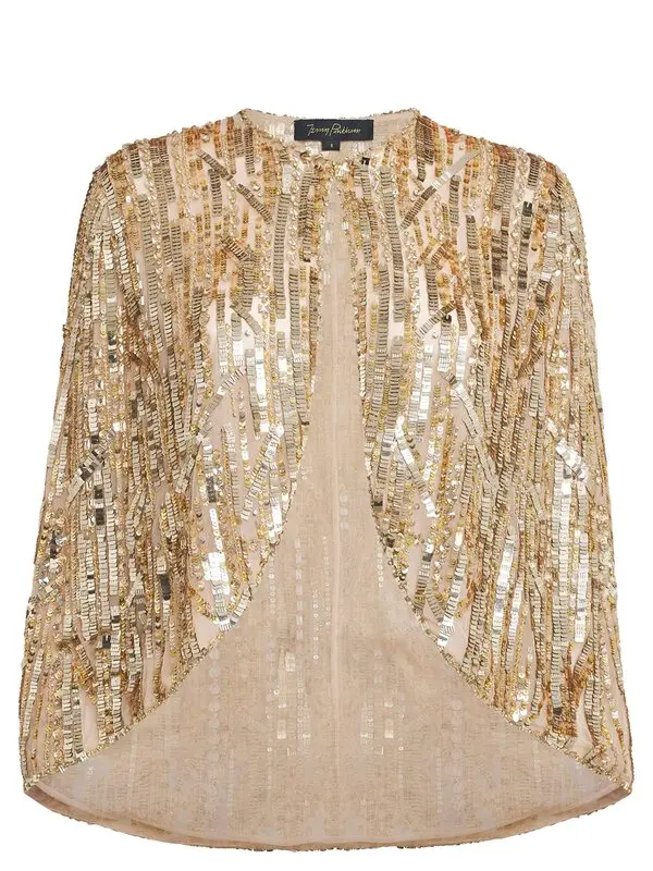 Jenny Packham Sequin Embellished Vulsa Cape - Gold