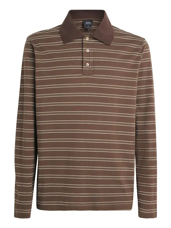 A.p.c. Cotton Stripe Polo Shirt - Brown