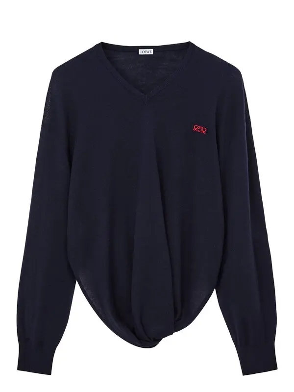 Loewe Wool-blend V-neck Sweater - Navy