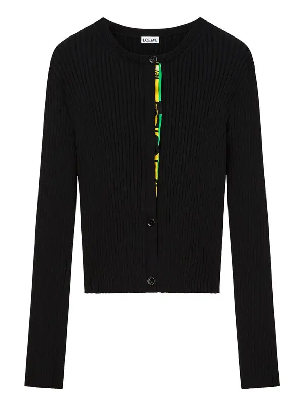 Loewe Ribbed Knit Cardigan With Contrast Trim - Black