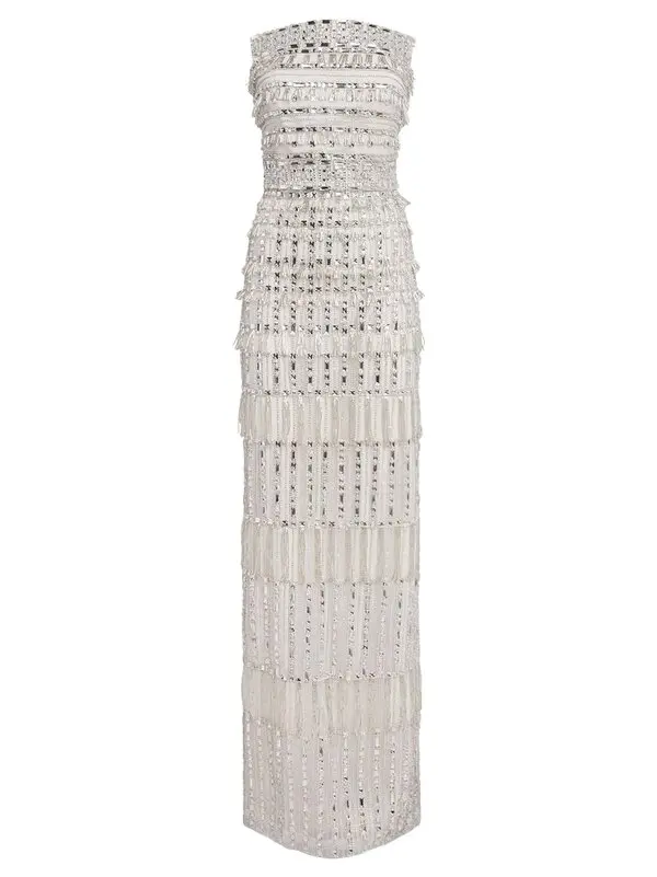 Pamella Roland Tulle Embellished Gown - Ivory