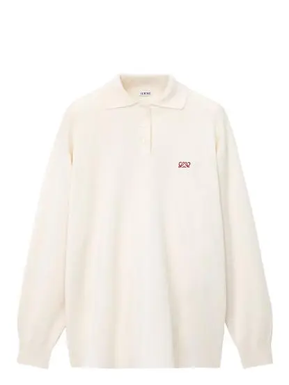 Loewe Logo-embroidered Relaxed-fit Cashmere-blend Polo Jumper - White