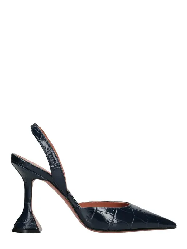 Amina Muaddi Croc-embossed Leather Holli Slingback Heels - Navy