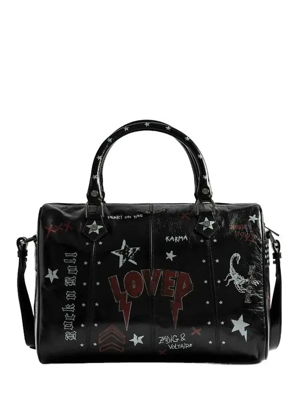 Zadig&Voltaire Patent Leather Effect Medium Bag With Punk Tag - Black