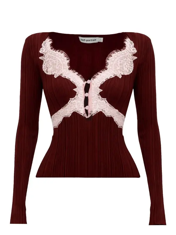 SELF-PORTRAIT Lace Detailed Top - Bordeaux