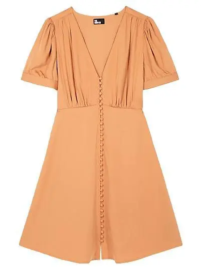 The Kooples V-neck Woven Mini Dress - Camel