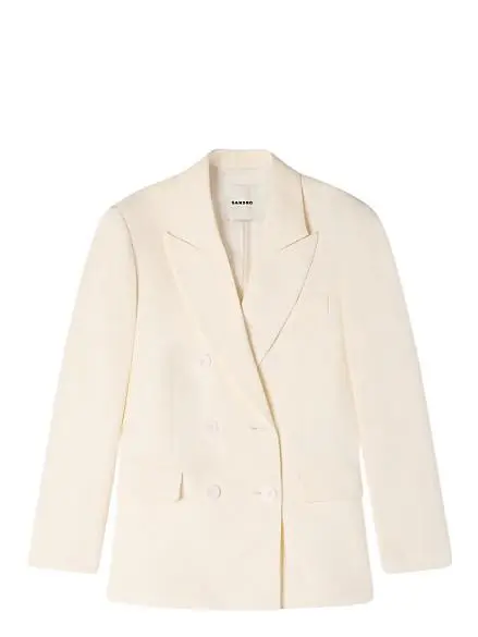 Sandro Tailored Peak-lapel Woven Blazer - Ecru
