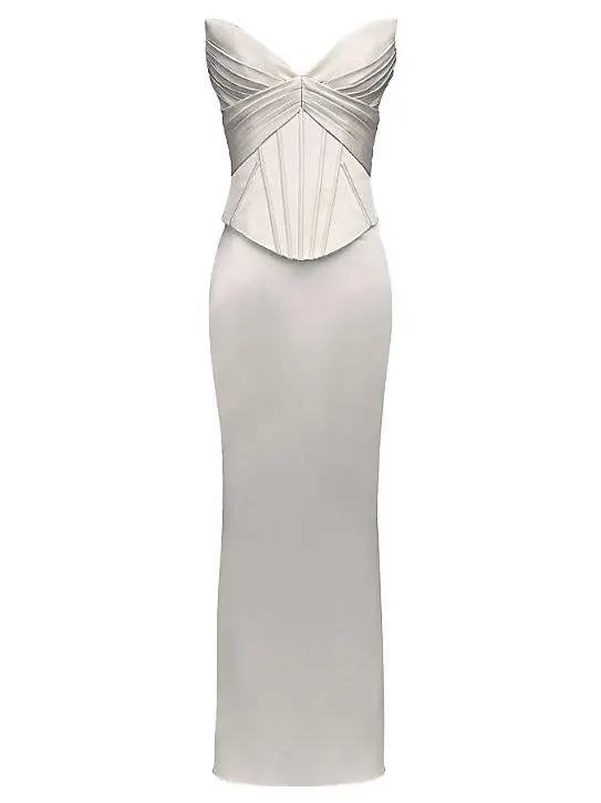 House Of Cb Eve Satin Corset Maxi Gown - Cream