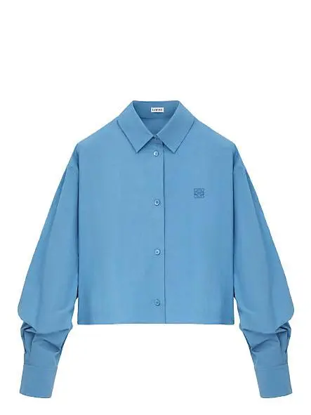 Loewe Logo-embroidered Cropped Cotton-blend Shirt - Blue