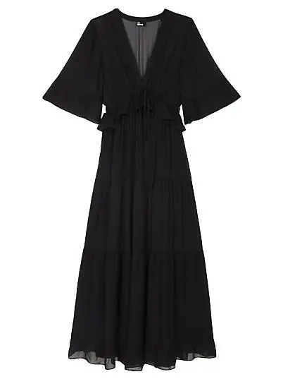 The Kooples V-neck Woven Midi Dress - Black