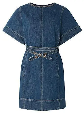 Soeur Eclair Belted Denim Mini Dress - Bleu/vert