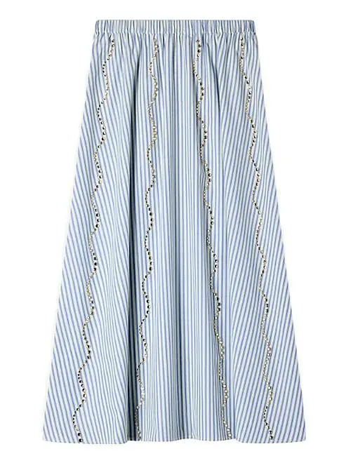 Sandro Striped Rhinestone-embellished Maxi Skirt - Blue