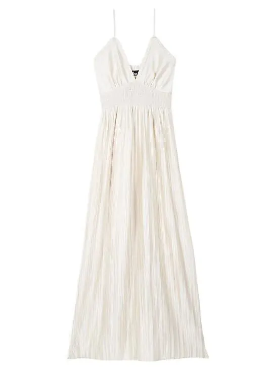 The Kooples V-neck Shirred-waist Woven Maxi Dress - Light Beige
