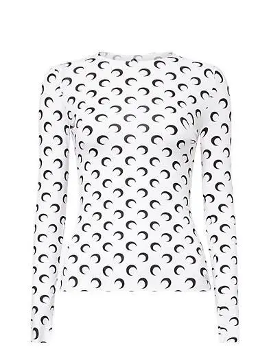 MARINE SERRE Moon Print Long-sleeve Jersey Top - Optical White