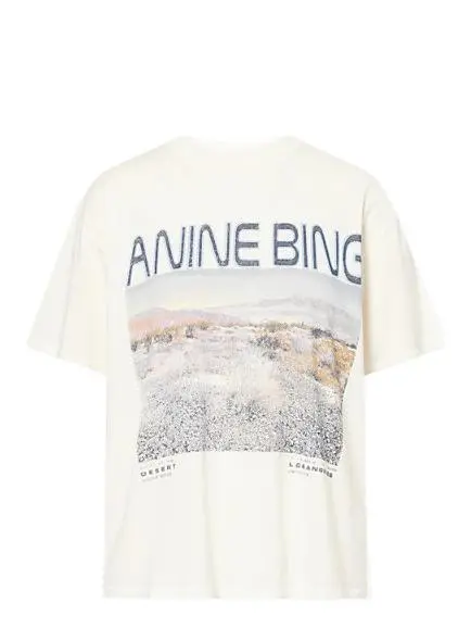 ANINE BING Wildflower Logo-print Cotton T-shirt - Off White