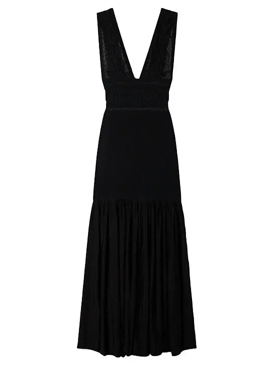 Sandro Sleeveless V-neck Knitted Maxi Dress - Black