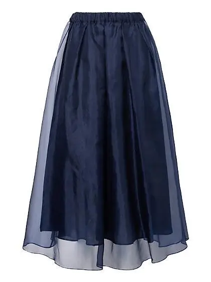 Max Mara Pleated Semi-sheer Silk Midi Skirt - Navy