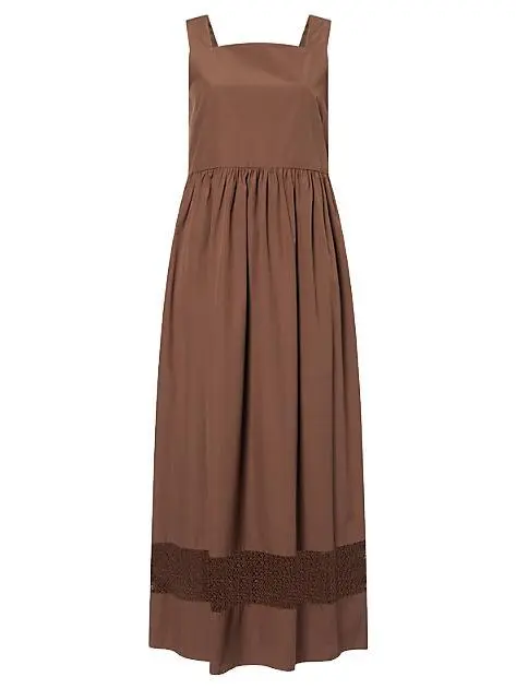 Max Mara Square-neck Crochet-panel Cotton Midi Dress - Chocolate