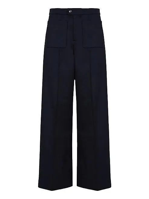 Soeur Flared Straight-leg High-rise Stretch-woven Trousers - Navy