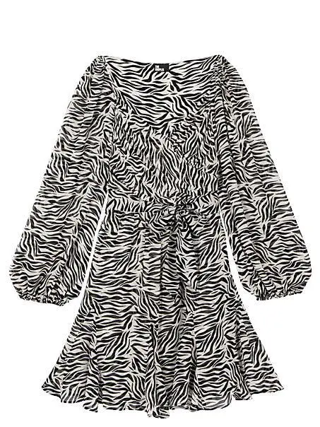 The Kooples Graphic-print Tie-waist Mini Dress - Black White
