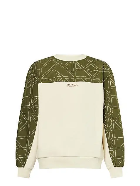 MALBON Tierra Embroidered Cotton Sweatshirt - Cream/olive