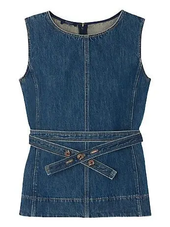 Soeur Belted Denim Top - Bleu/vert